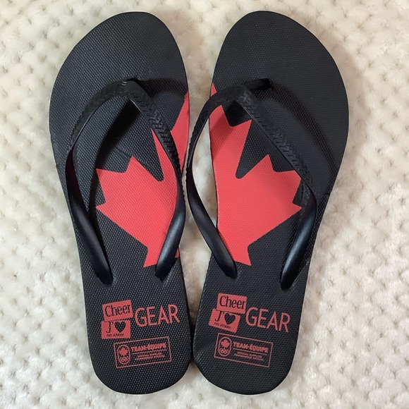 Shoes | Team Canada Cheer Gear Flip Flops Size 56 Maple Leaf Black Red ...